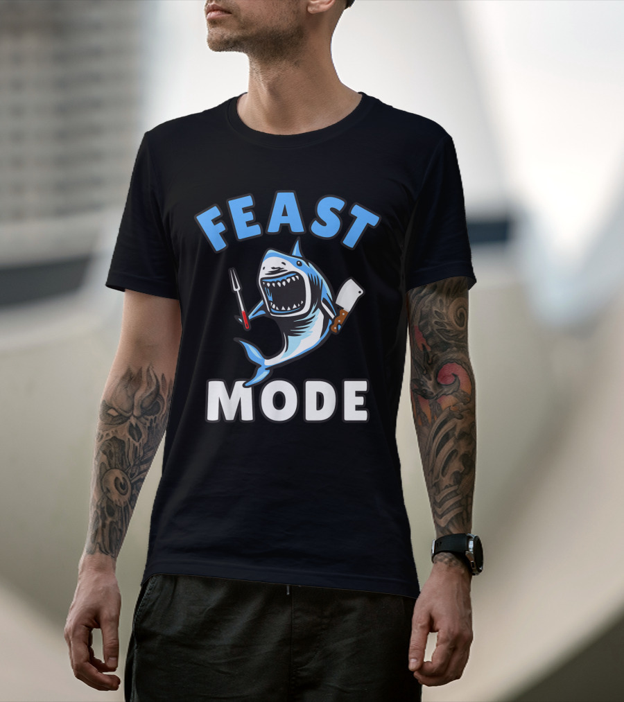 Feast Mode Great White Shark Cartoon Thanksgiving Kids T-Shirt