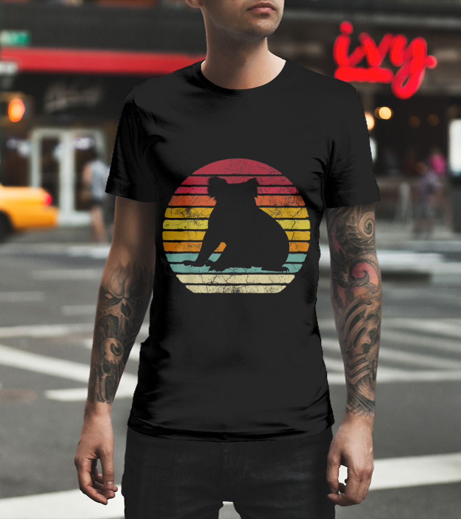 Koala Bear Retro Vintage 70's 80's Stripes Silhouette Circle T-Shirt
