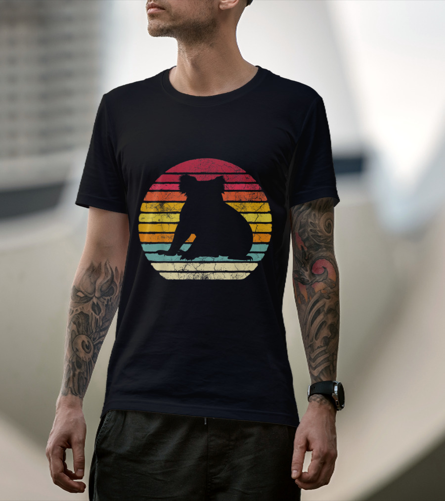 Koala Bear Retro Vintage 70's 80's Stripes Silhouette Circle T-Shirt