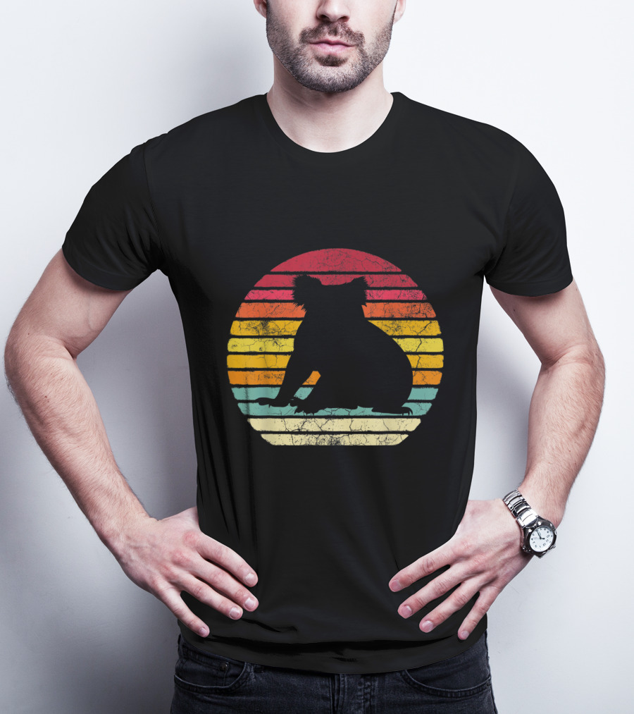 Koala Bear Retro Vintage 70's 80's Stripes Silhouette Circle T-Shirt