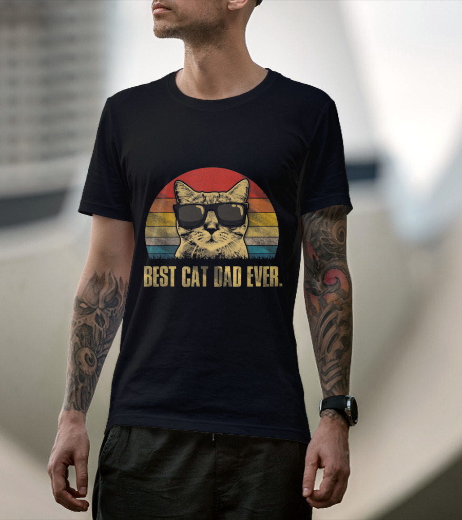Best Cat Dad Ever Retro Cat With Sunglasses T-Shirt