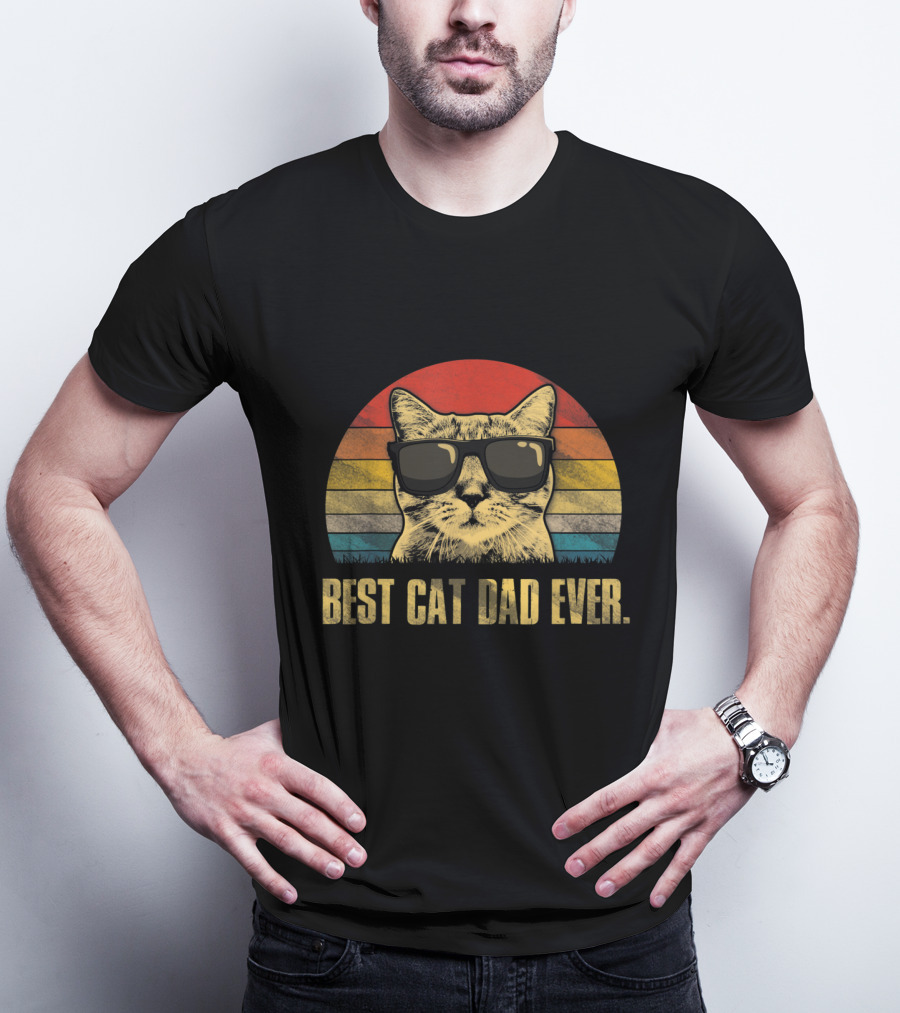 Best Cat Dad Ever Retro Cat With Sunglasses T-Shirt