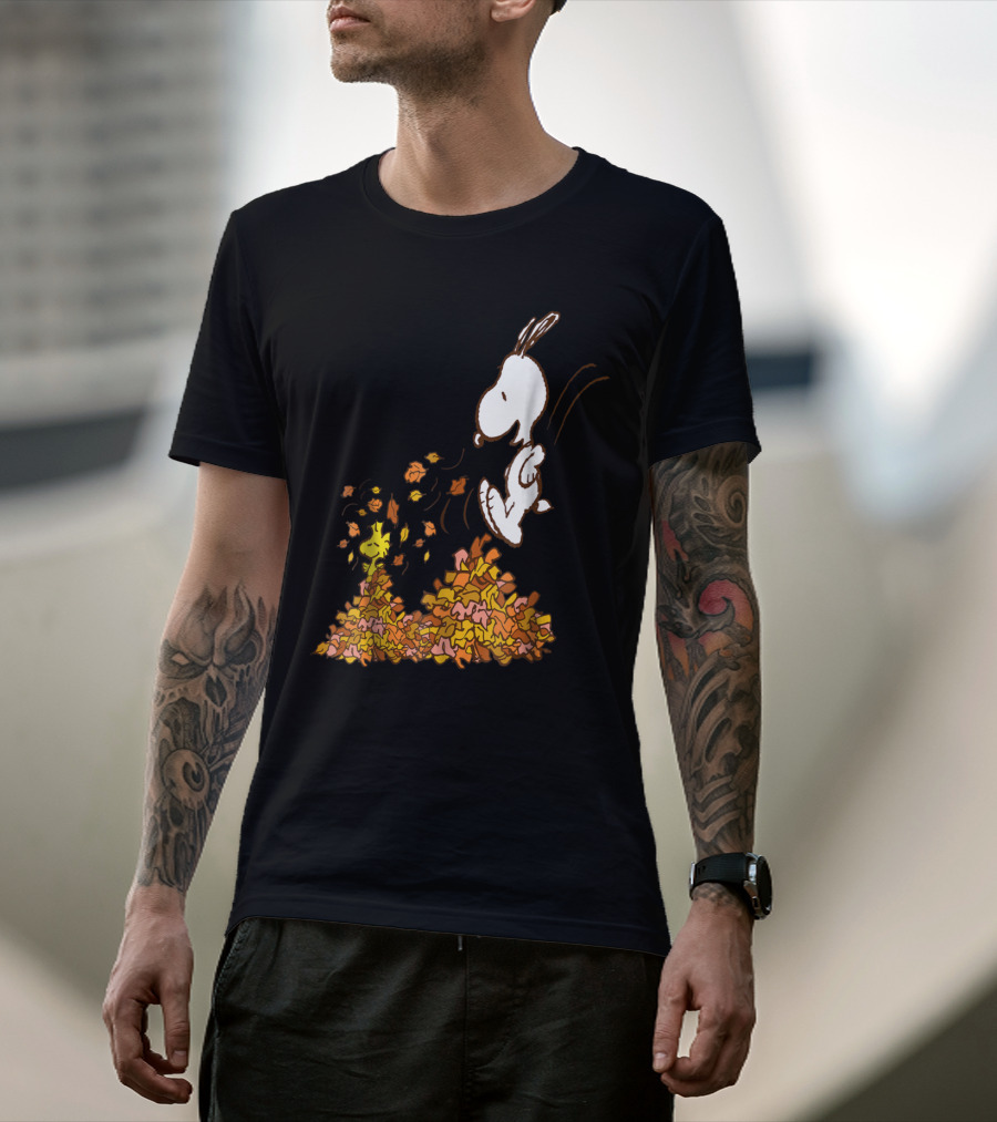 Funny Snoopy Jumping Into Leaves Peanuts Charlie Brown T-Shirt