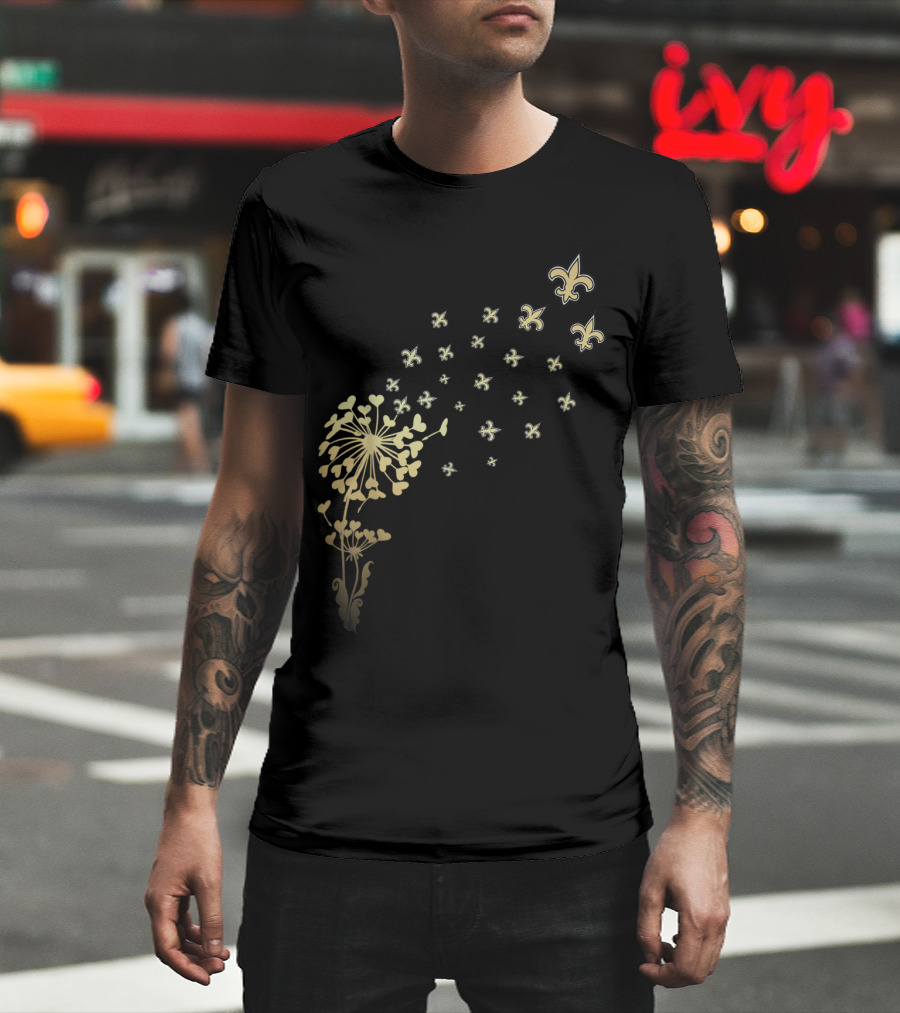 Saints Girl Saints Fan For Life Nola New Orleans Football Fleur-de-Lis Dandelion T-Shirt