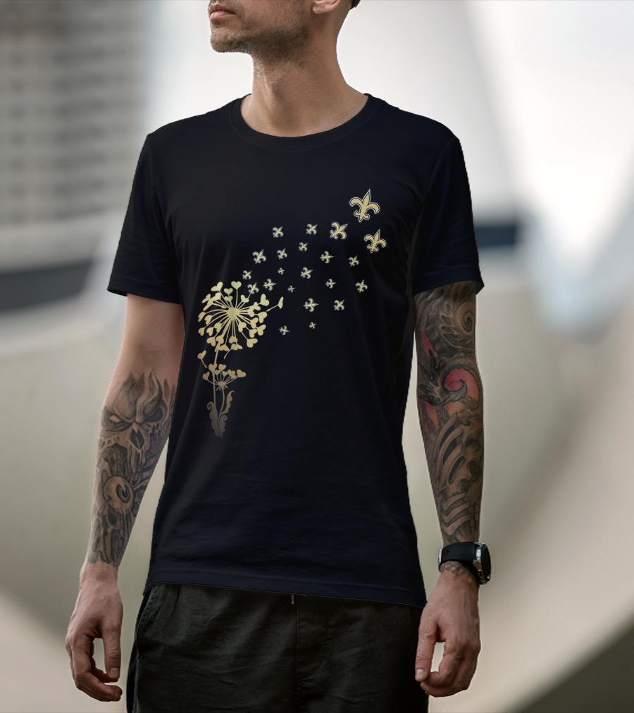 Saints Girl Saints Fan For Life Nola New Orleans Football Fleur-de-Lis Dandelion T-Shirt