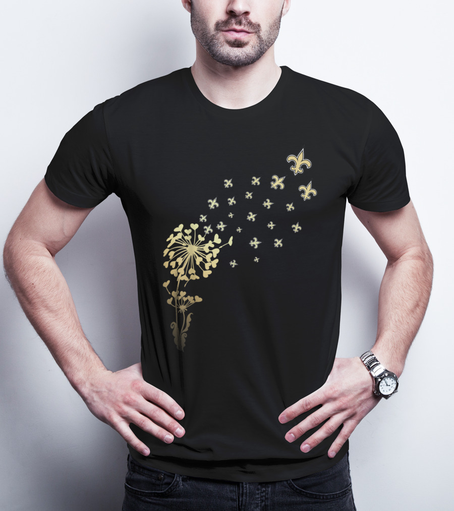 Saints Girl Saints Fan For Life Nola New Orleans Football Fleur-de-Lis Dandelion T-Shirt