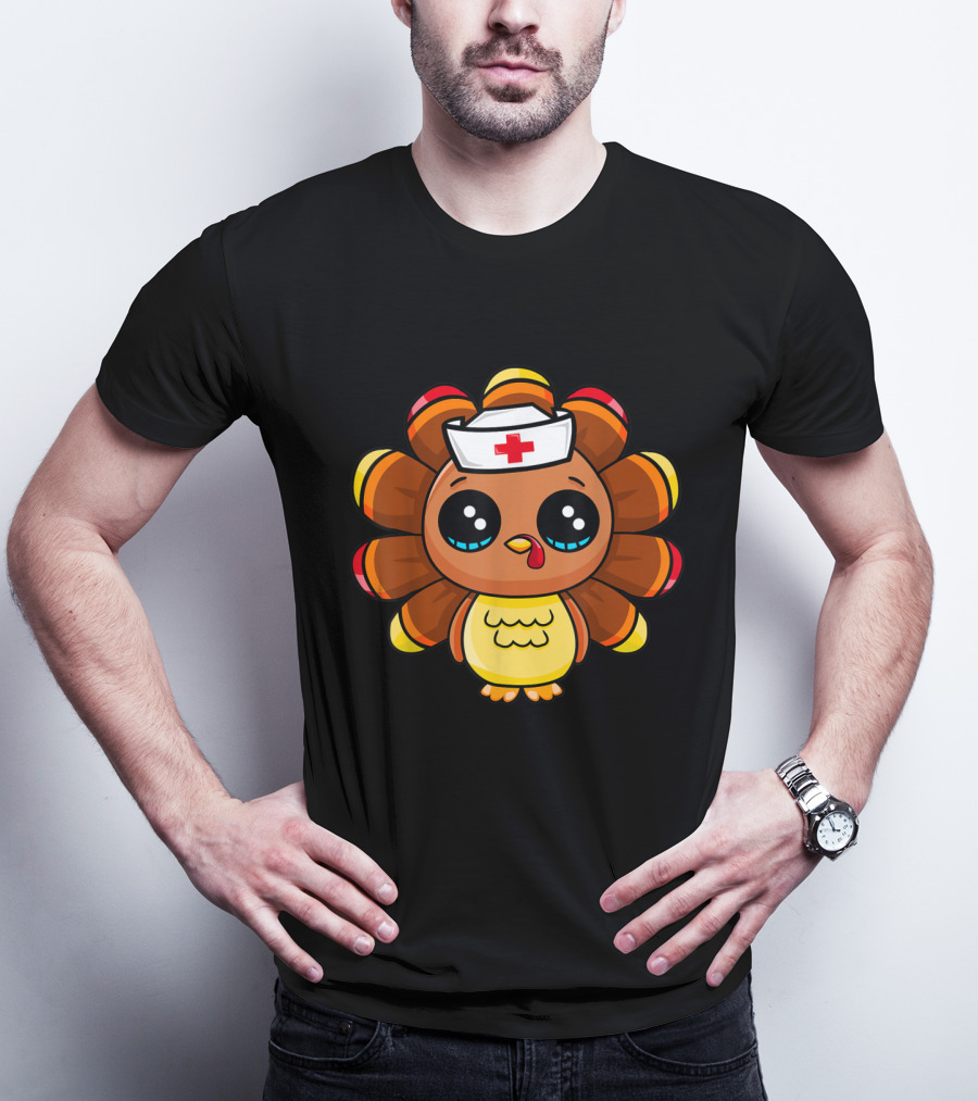 Thanksgiving Nurse Turkey Cute Family Cartoon Nurse Turkey T-Shirt