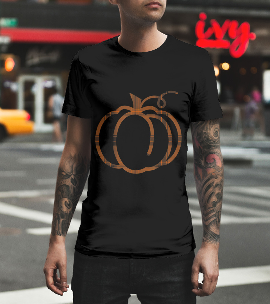 Thanksgiving Turkey Happy Thanksgiving Halloween Pumpkin Plaid Pumpkin T-Shirt