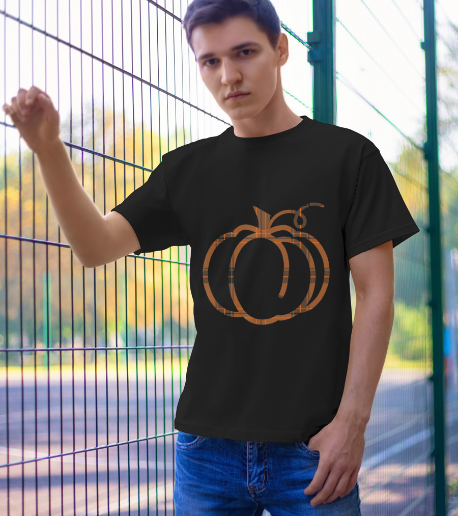 Thanksgiving Turkey Happy Thanksgiving Halloween Pumpkin Plaid Pumpkin T-Shirt