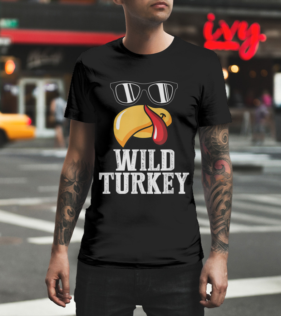 Wild Turkey Funny Sunglasses Tongue Thanksgiving Turkey Lover T-Shirt