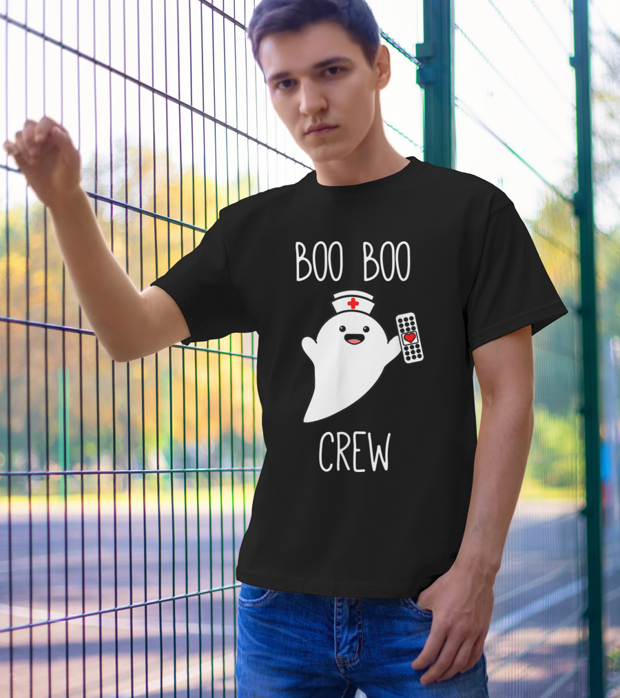 Boo Boo Crew Halloween Nurse Ghost With Nurse Cap And Heart Bandage T-Shirt
