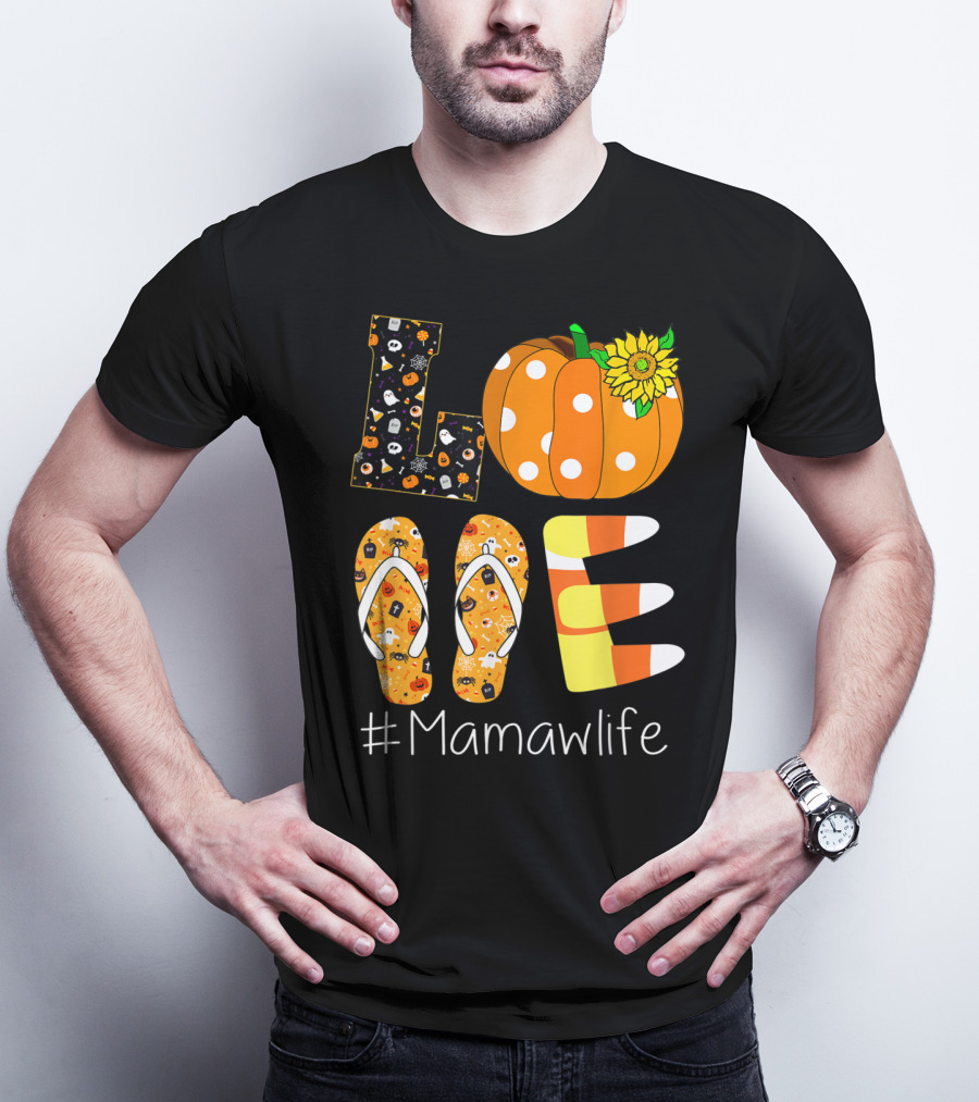 Love Pumpkin Sunflower Mamaw Life Halloween T-Shirt