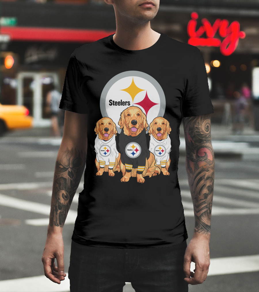 Steelers With Golden Retrievers Dogs In Team Jerseys T-Shirt