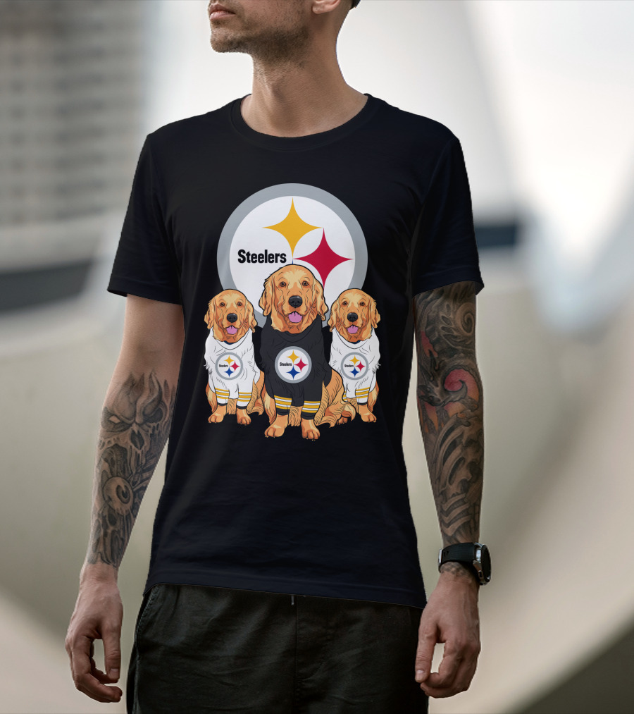 Steelers With Golden Retrievers Dogs In Team Jerseys T-Shirt