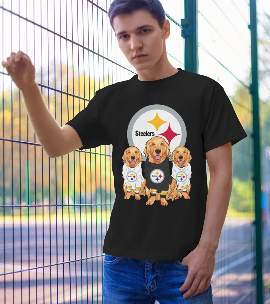 Steelers With Golden Retrievers Dogs In Team Jerseys T-Shirt
