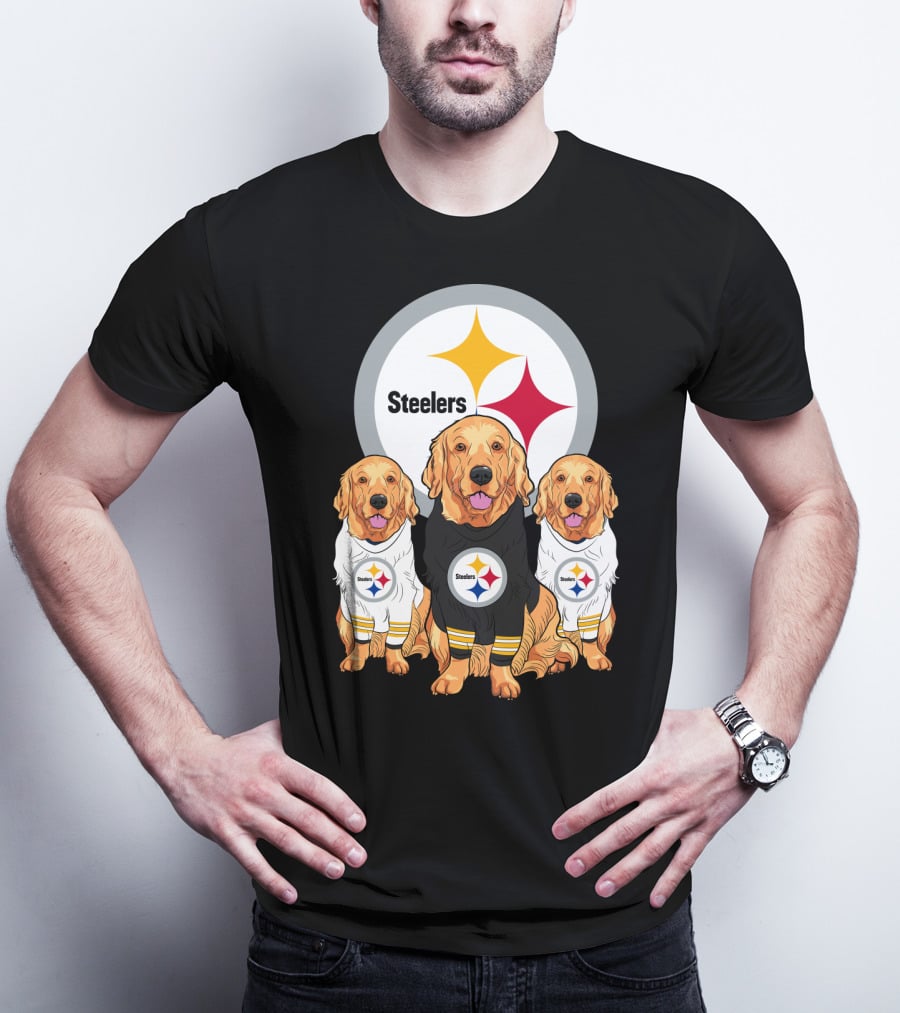 Steelers With Golden Retrievers Dogs In Team Jerseys T-Shirt