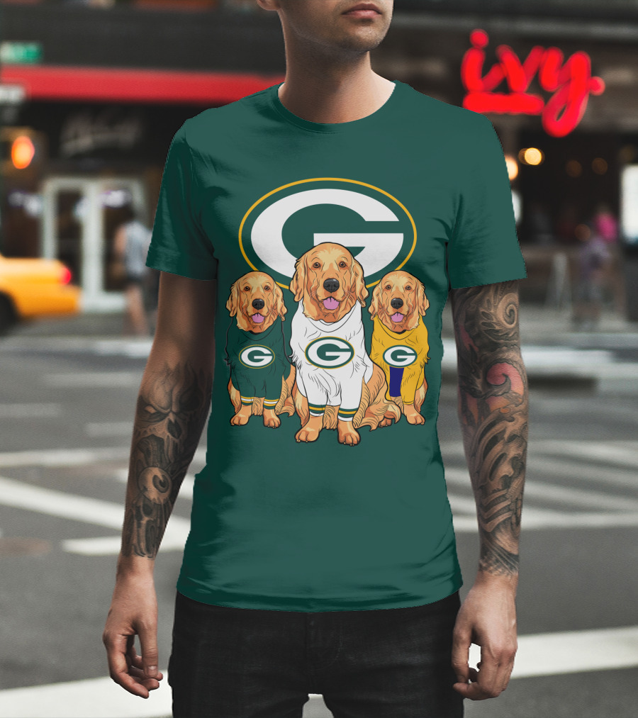 Green Bay Packers Golden Retriever Dog Trio T-Shirt