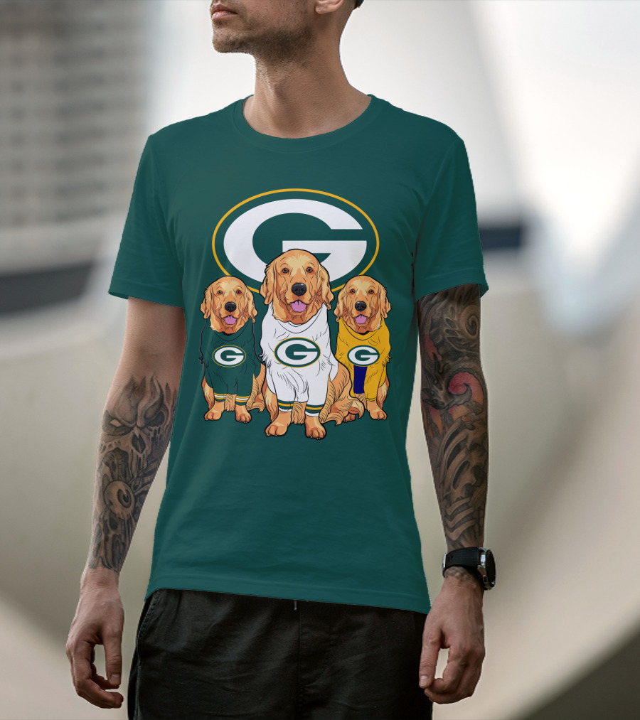 Green Bay Packers Golden Retriever Dog Trio T-Shirt
