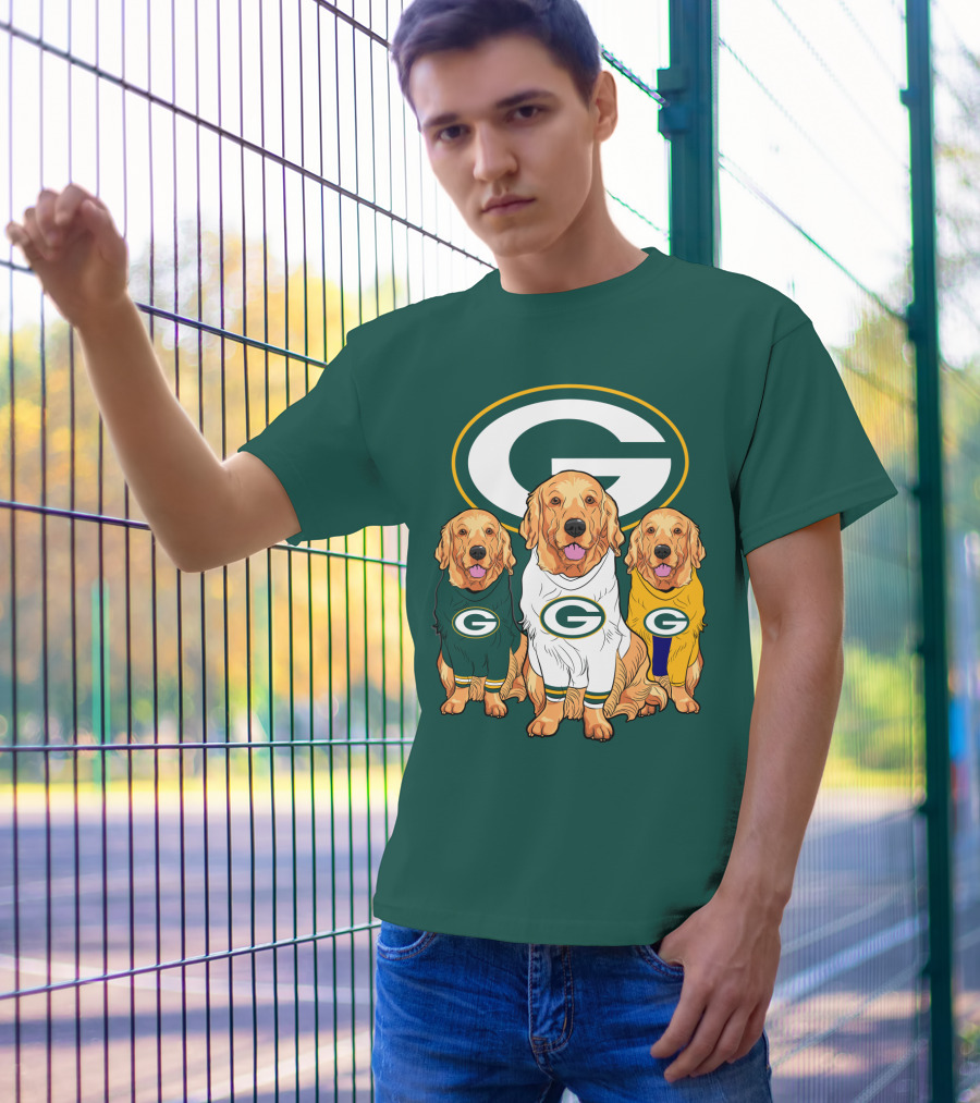 Green Bay Packers Golden Retriever Dog Trio T-Shirt