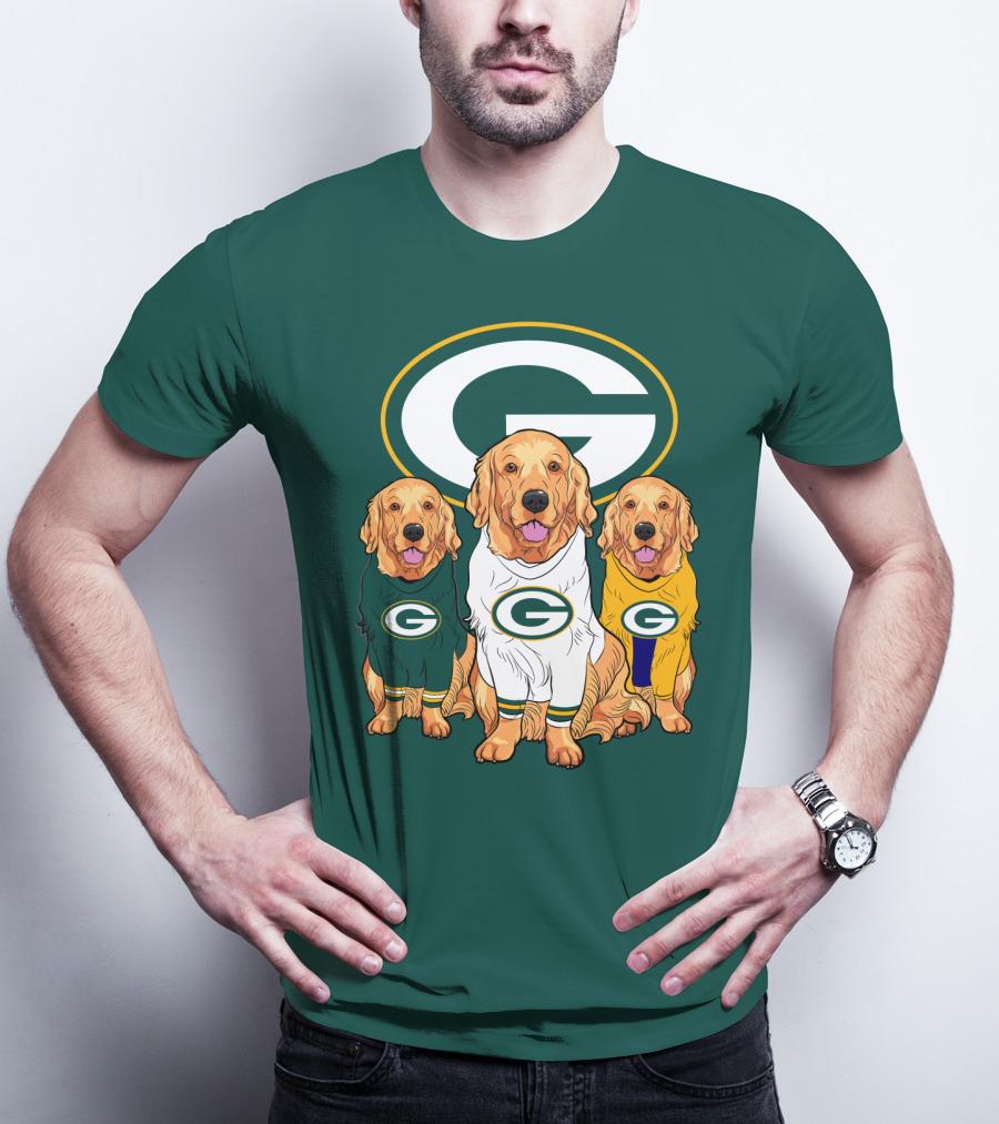 Green Bay Packers Golden Retriever Dog Trio T-Shirt
