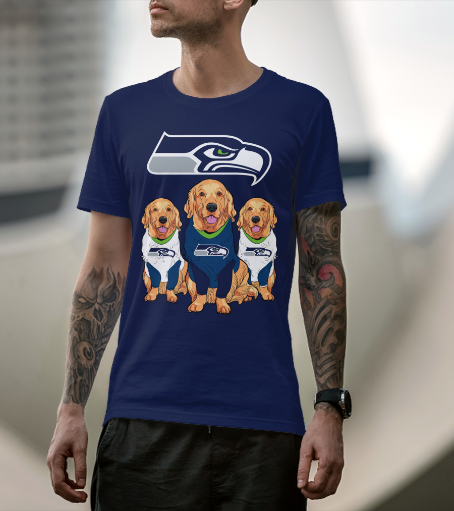 Seahawks Golden Retrievers Dogs In Team Jerseys T-Shirt
