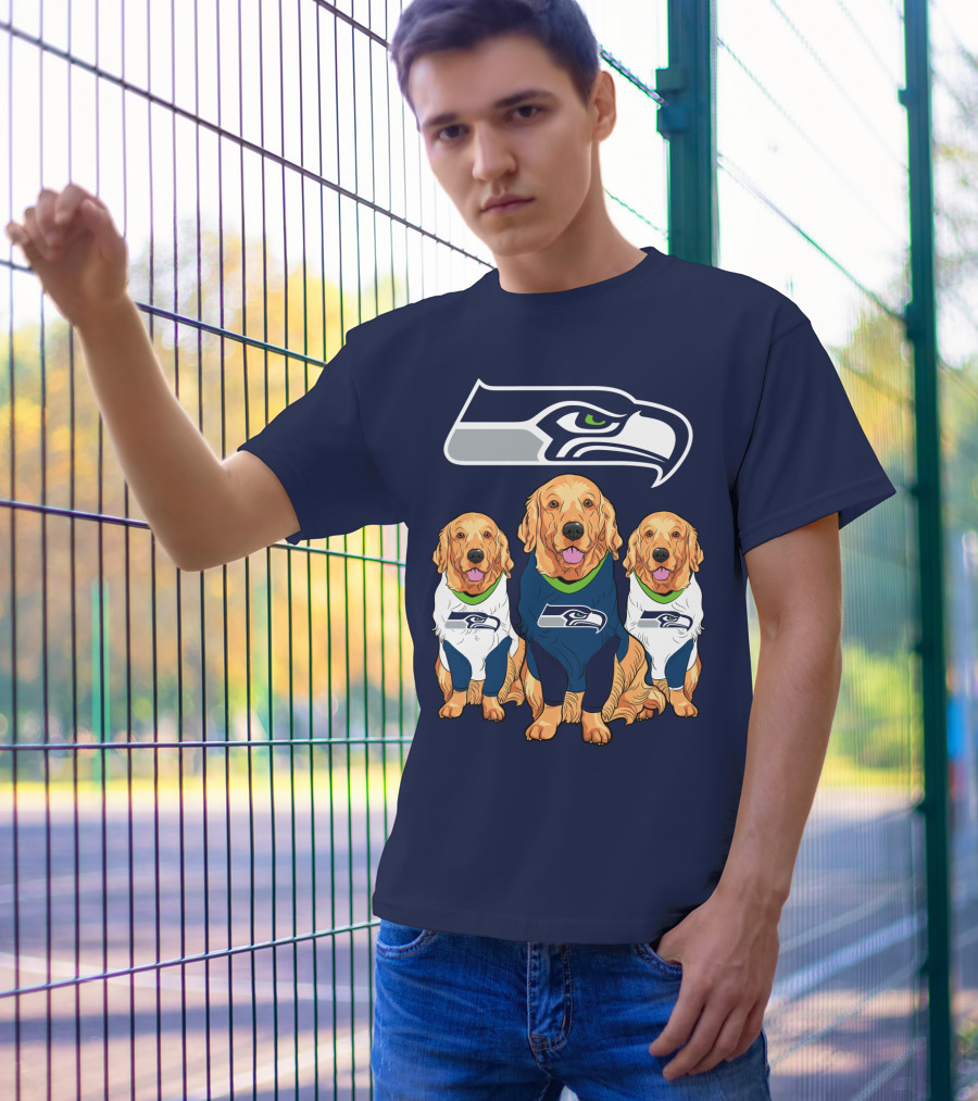 Seahawks Golden Retrievers Dogs In Team Jerseys T-Shirt