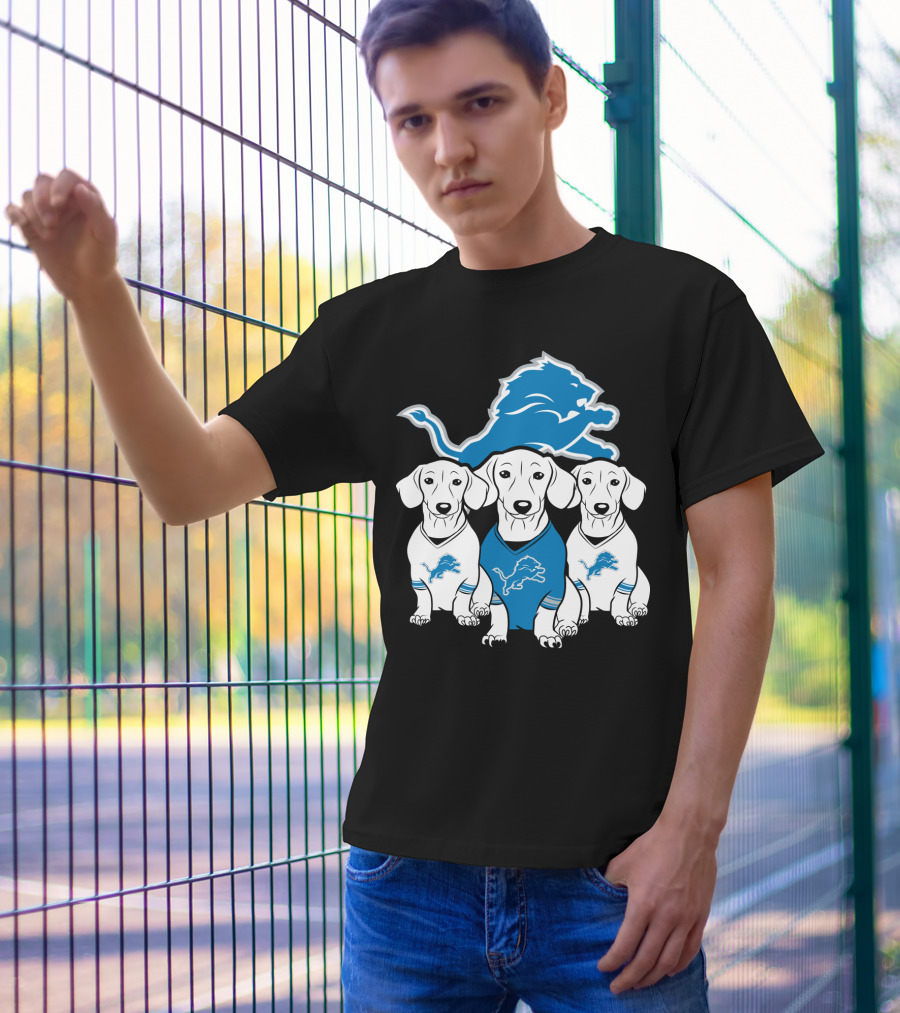 Detroit Lions Three Dachshund Dog T-Shirt