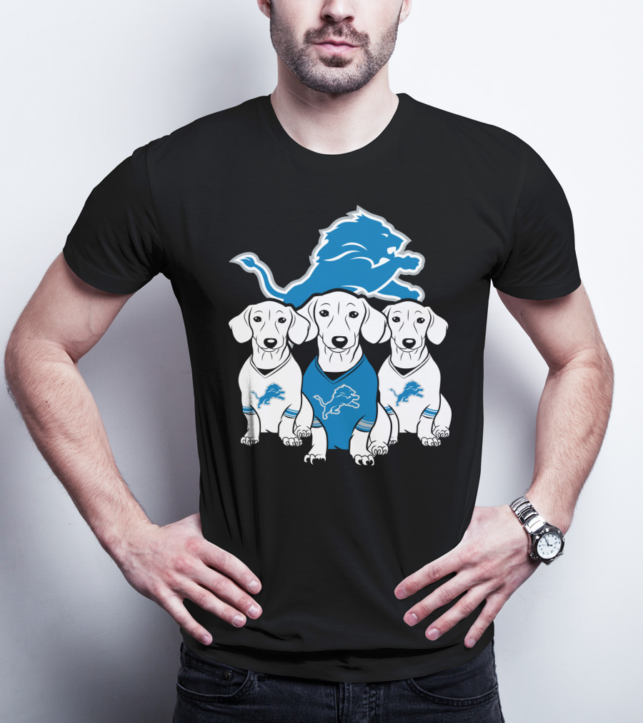 Detroit Lions Three Dachshund Dog T-Shirt