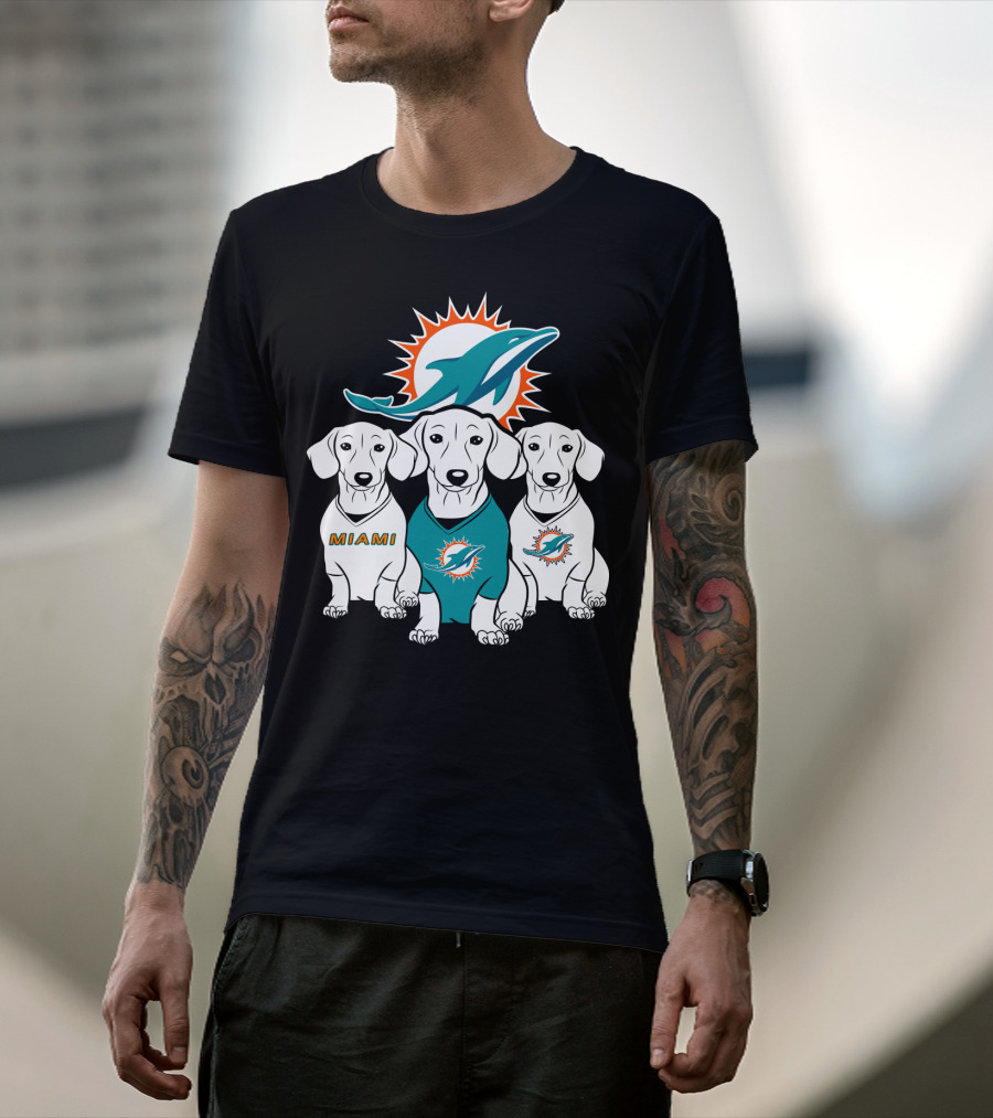 Miami Dolphins Dachshund Dogs T-Shirt