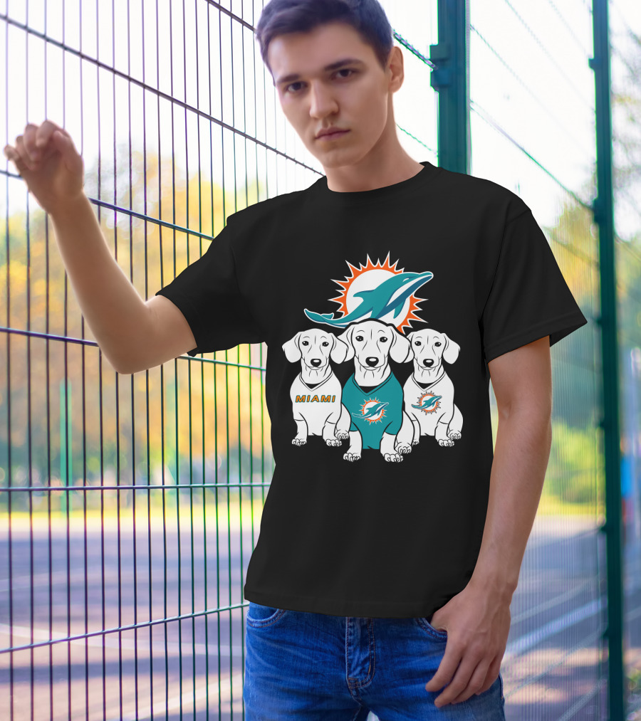 Miami Dolphins Dachshund Dogs T-Shirt