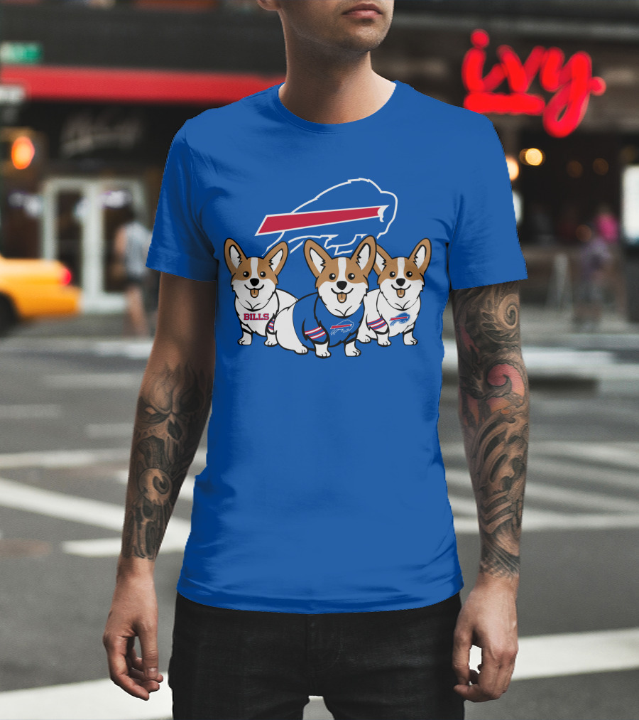 Buffalo Bills Corgi Trio Blue T-Shirt