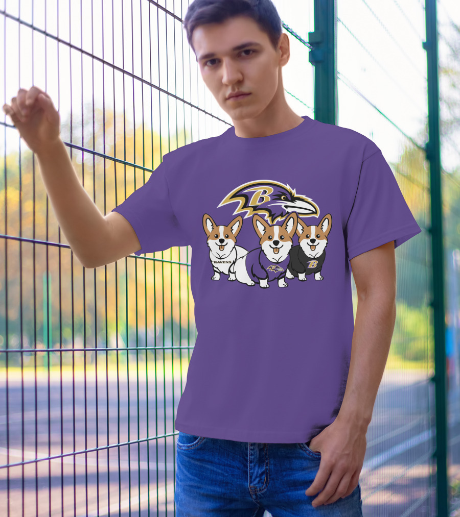 Baltimore Ravens Corgi Trio T-Shirt