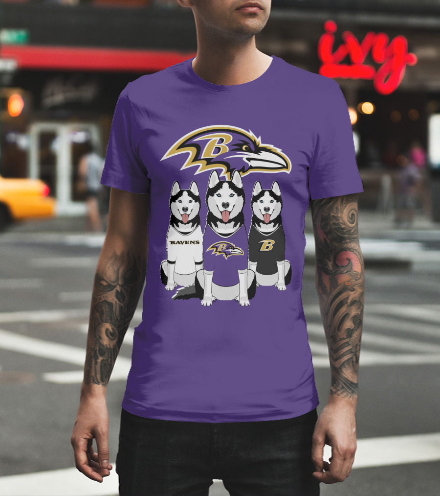 Ravens Husky Trio With Baltimore Ravens T-Shirt