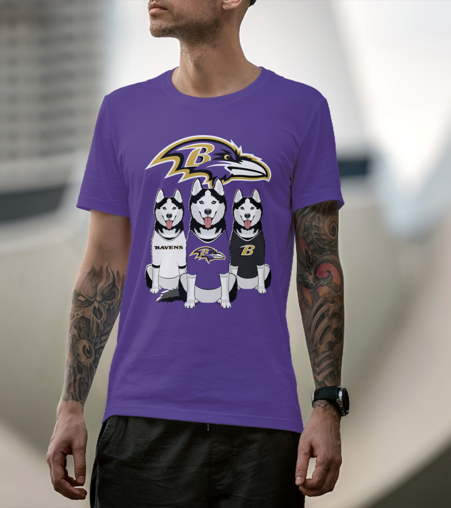 Ravens Husky Trio With Baltimore Ravens T-Shirt