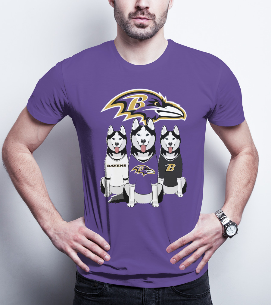Ravens Husky Trio With Baltimore Ravens T-Shirt