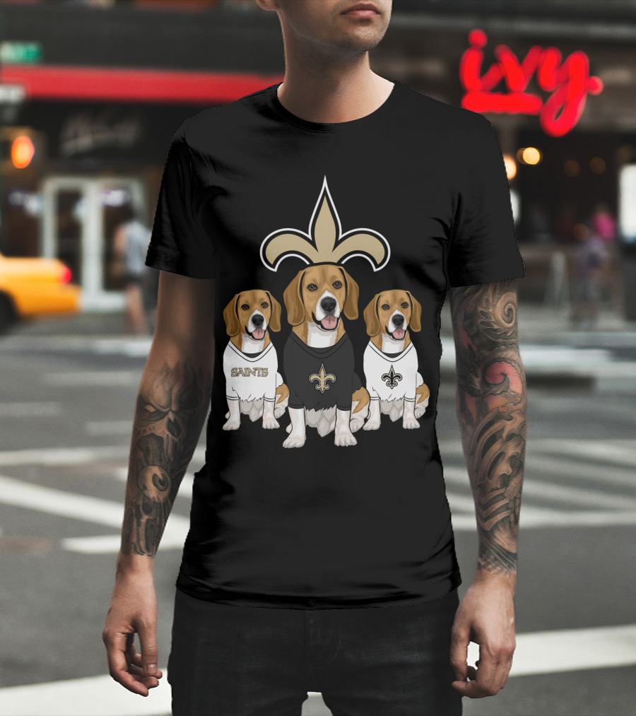 Saints Beagle Trio With Fleur-De-Lis T-Shirt