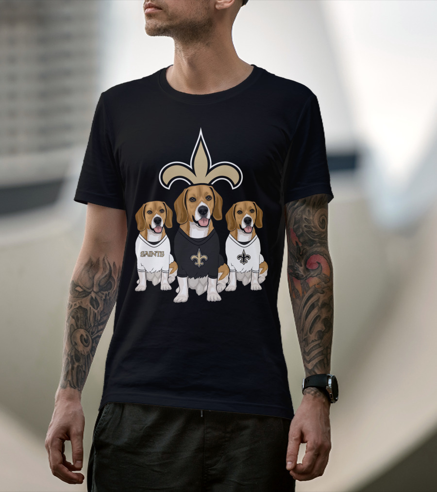Saints Beagle Trio With Fleur-De-Lis T-Shirt