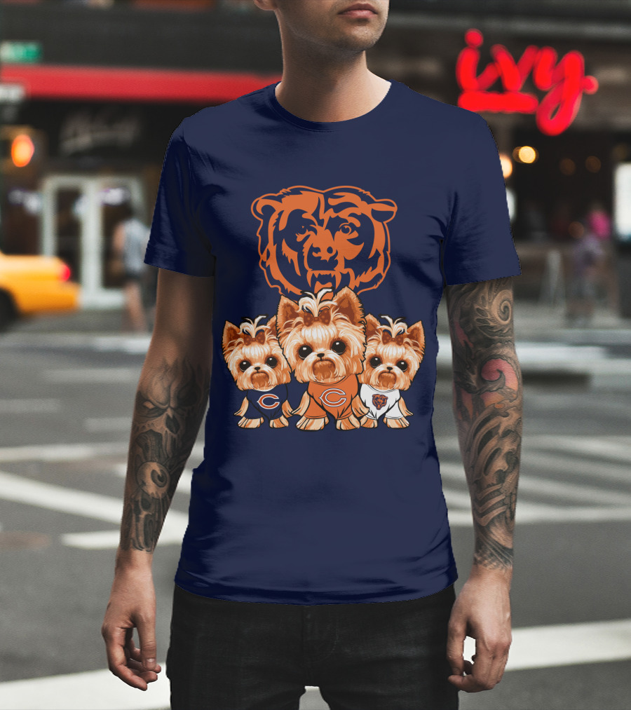 Chicago Bears Yorkshire Terrier Puppy Trio T-Shirt
