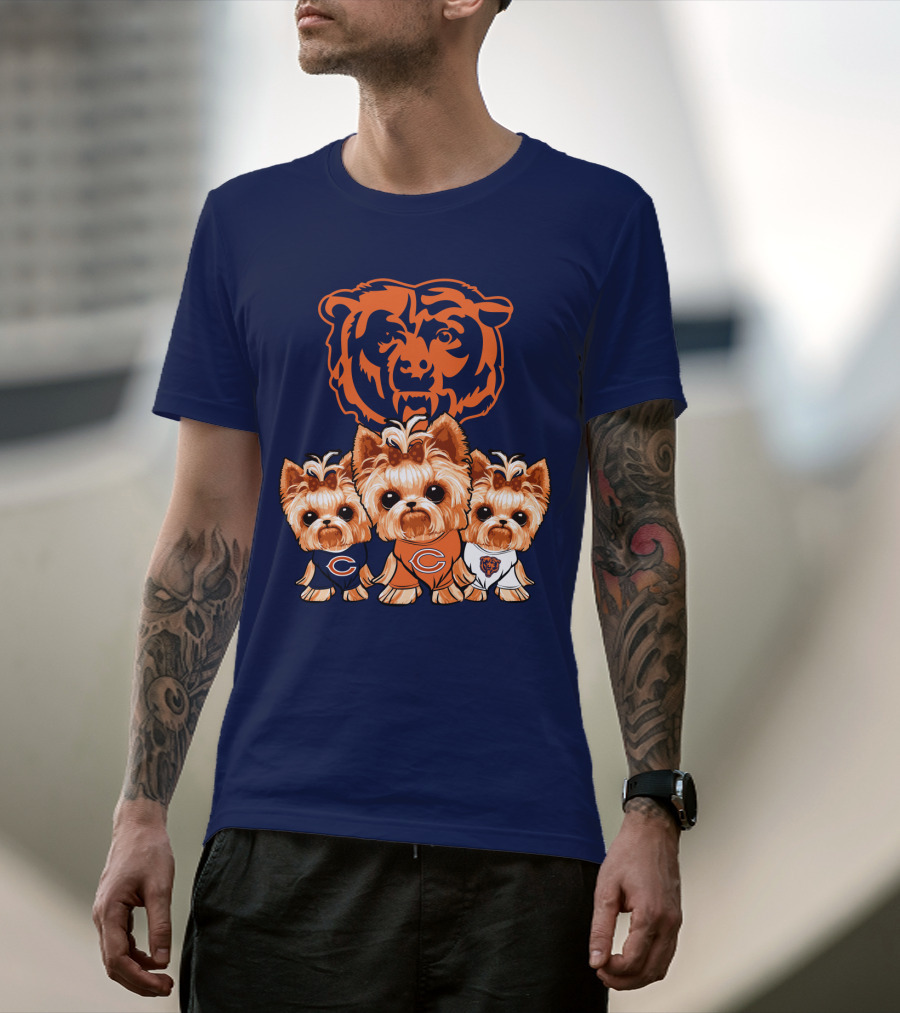Chicago Bears Yorkshire Terrier Puppy Trio T-Shirt