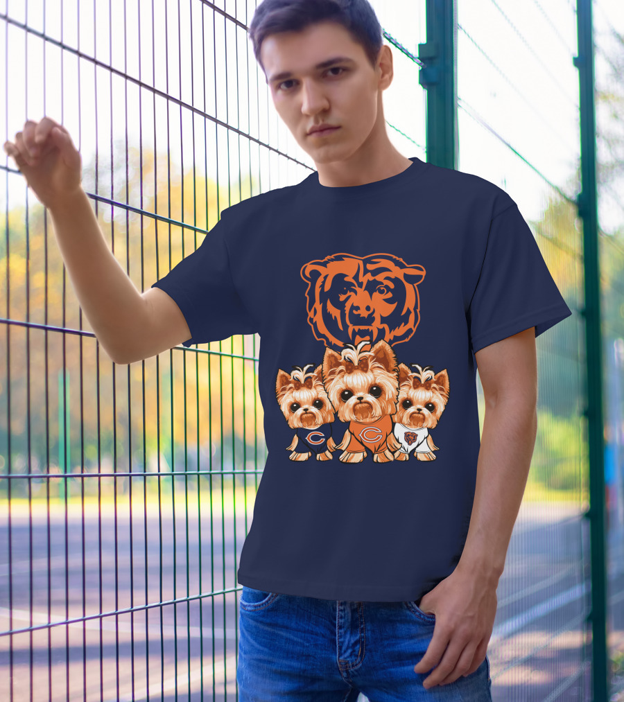 Chicago Bears Yorkshire Terrier Puppy Trio T-Shirt