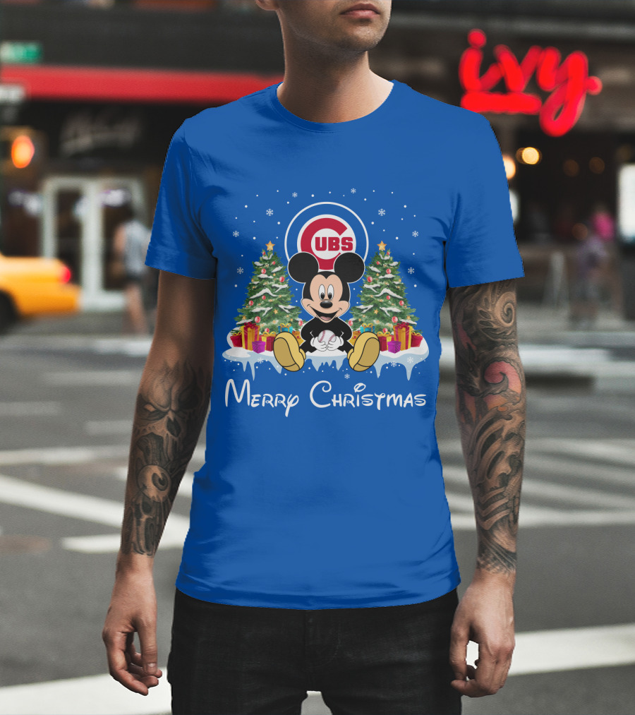 Merry Christmas Chicago Cubs Mickey Mouse T-Shirt