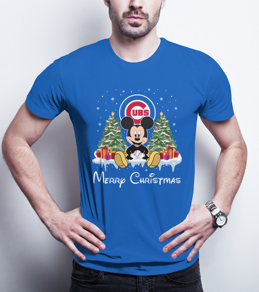 Merry Christmas Chicago Cubs Mickey Mouse T-Shirt