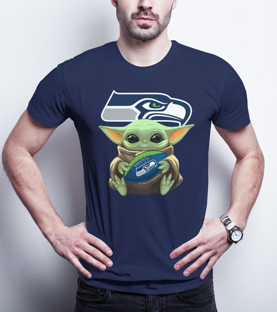 Baby Yoda Seahawks Football Fan T-Shirt