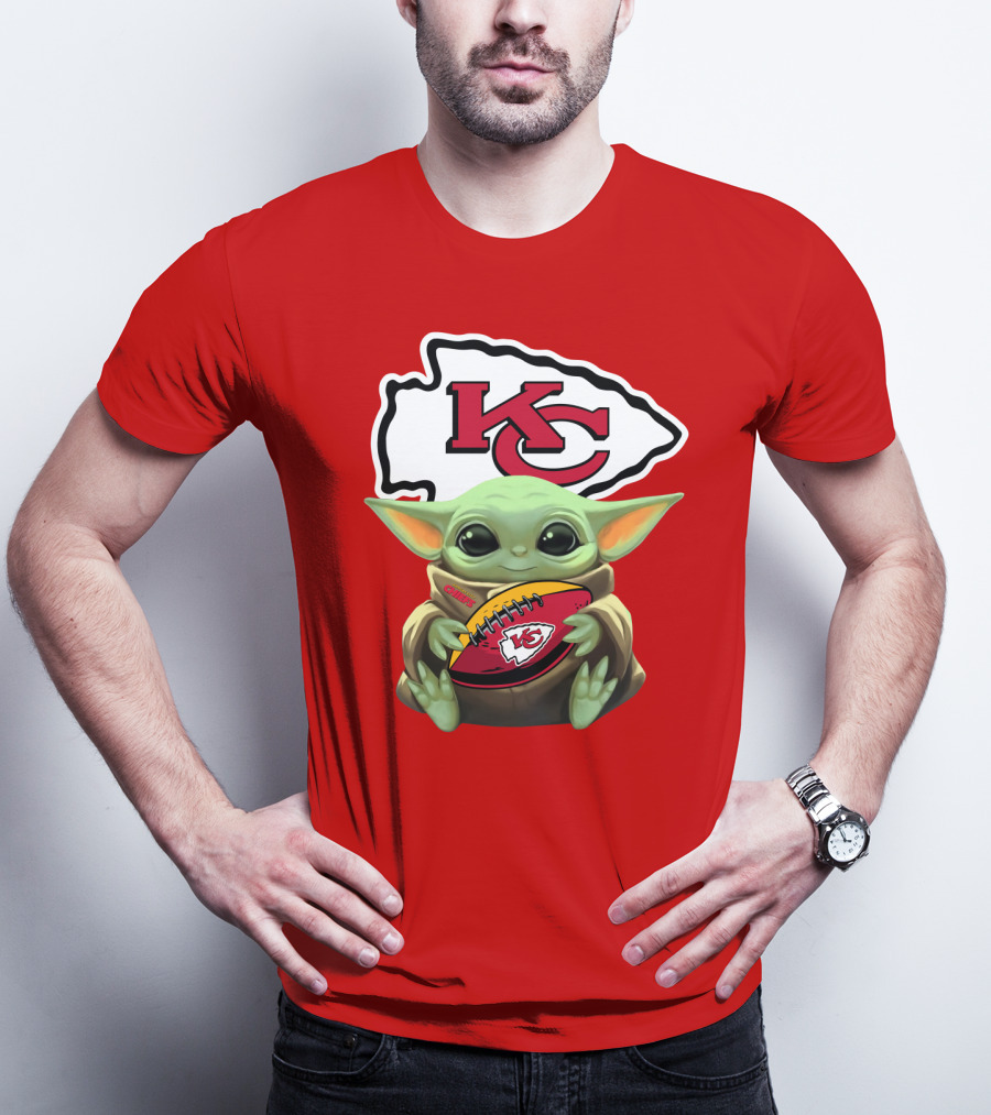 Babyyoda Holding Kansas City Chiefs Football T-Shirt