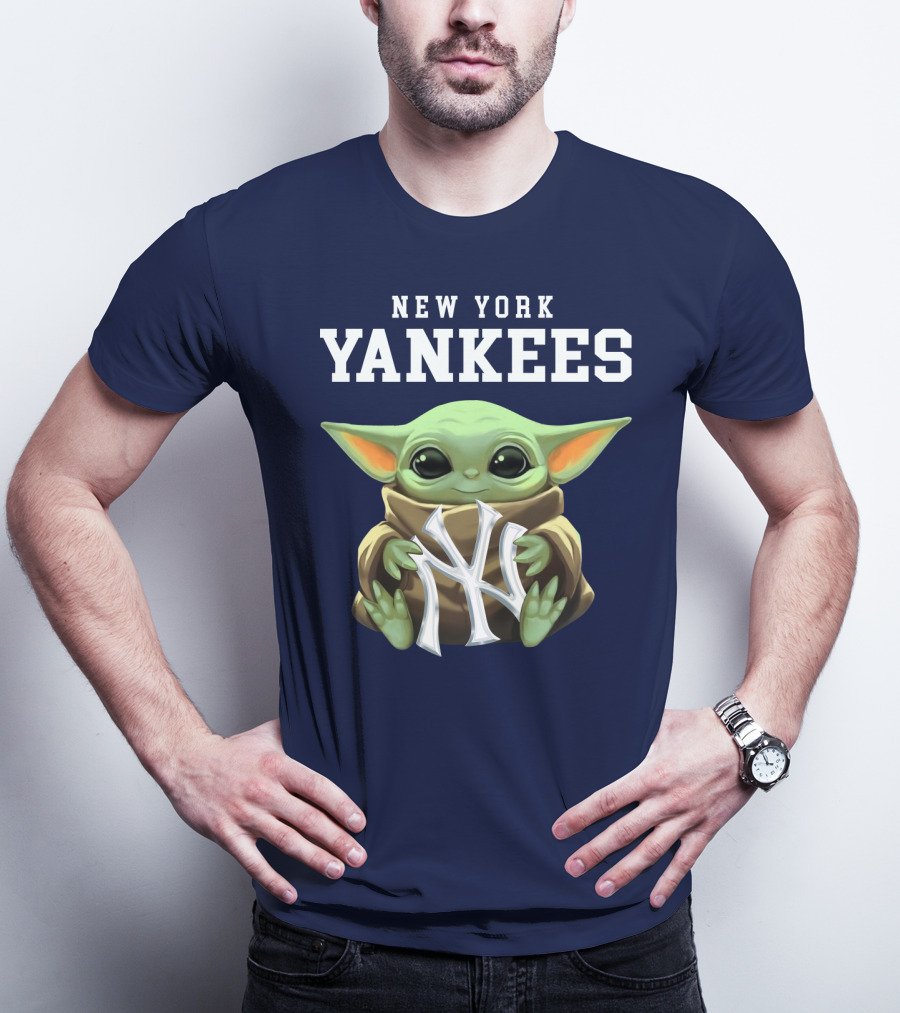 New York Yankees Baby Yoda Holding NY T-Shirt