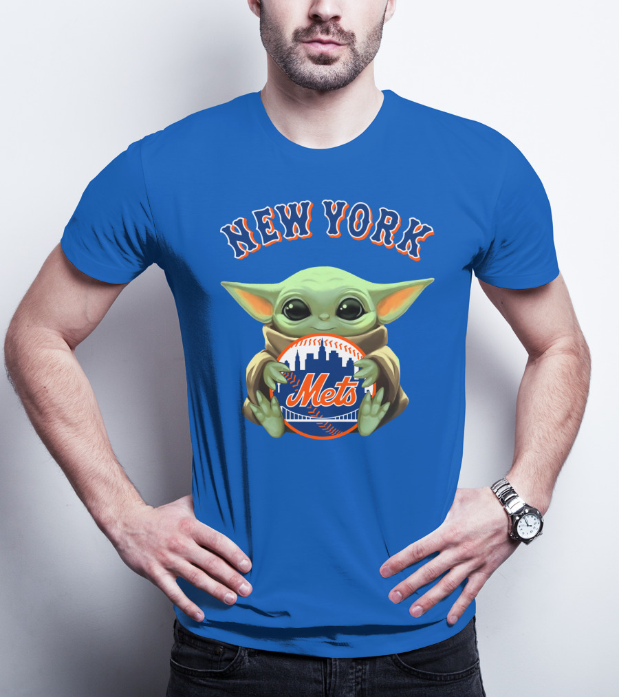 New York Mets Baby Yoda Holding Team T-Shirt