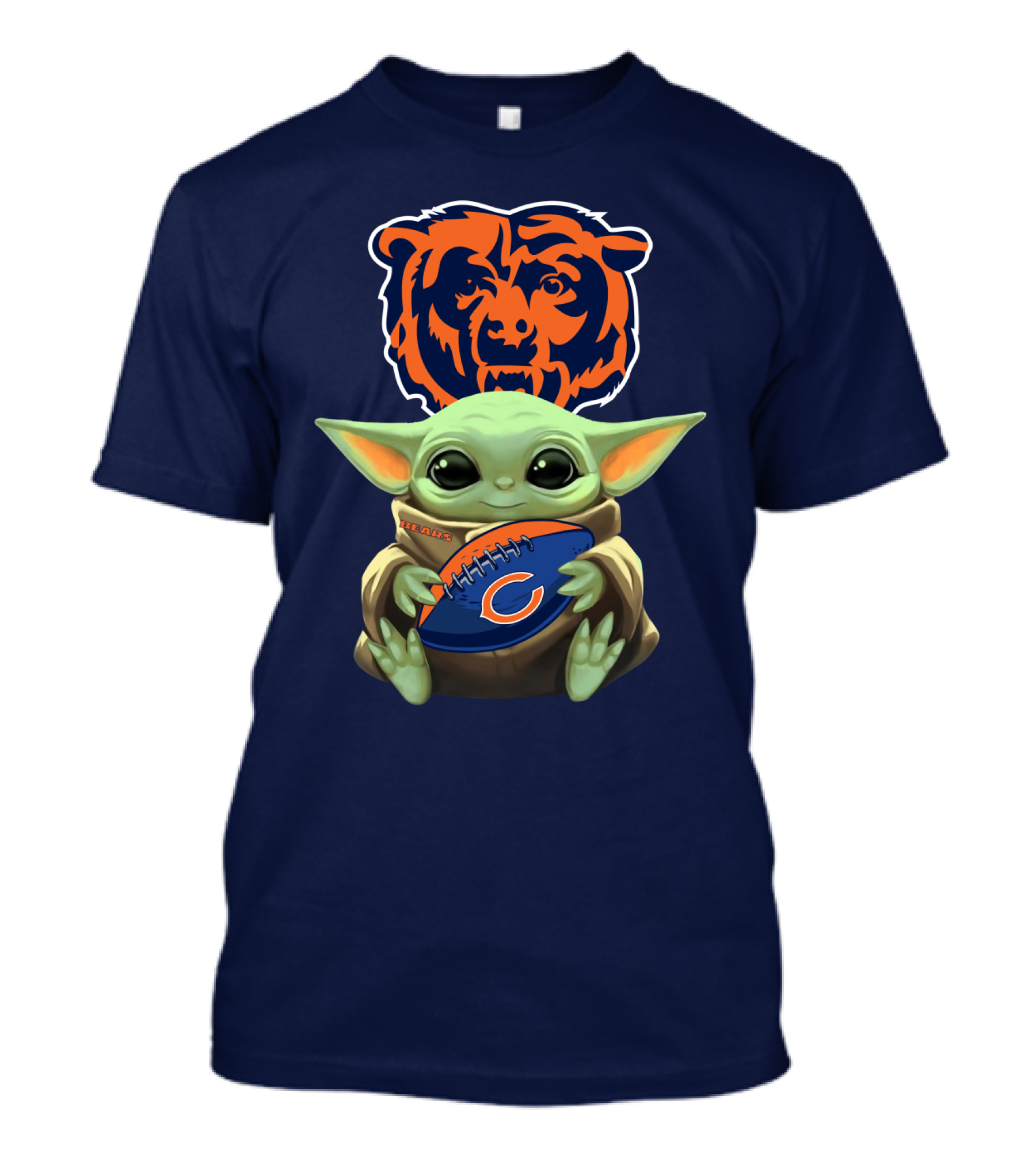 Baby Yoda Holding Chicago Bears Football With Team T-Shirt