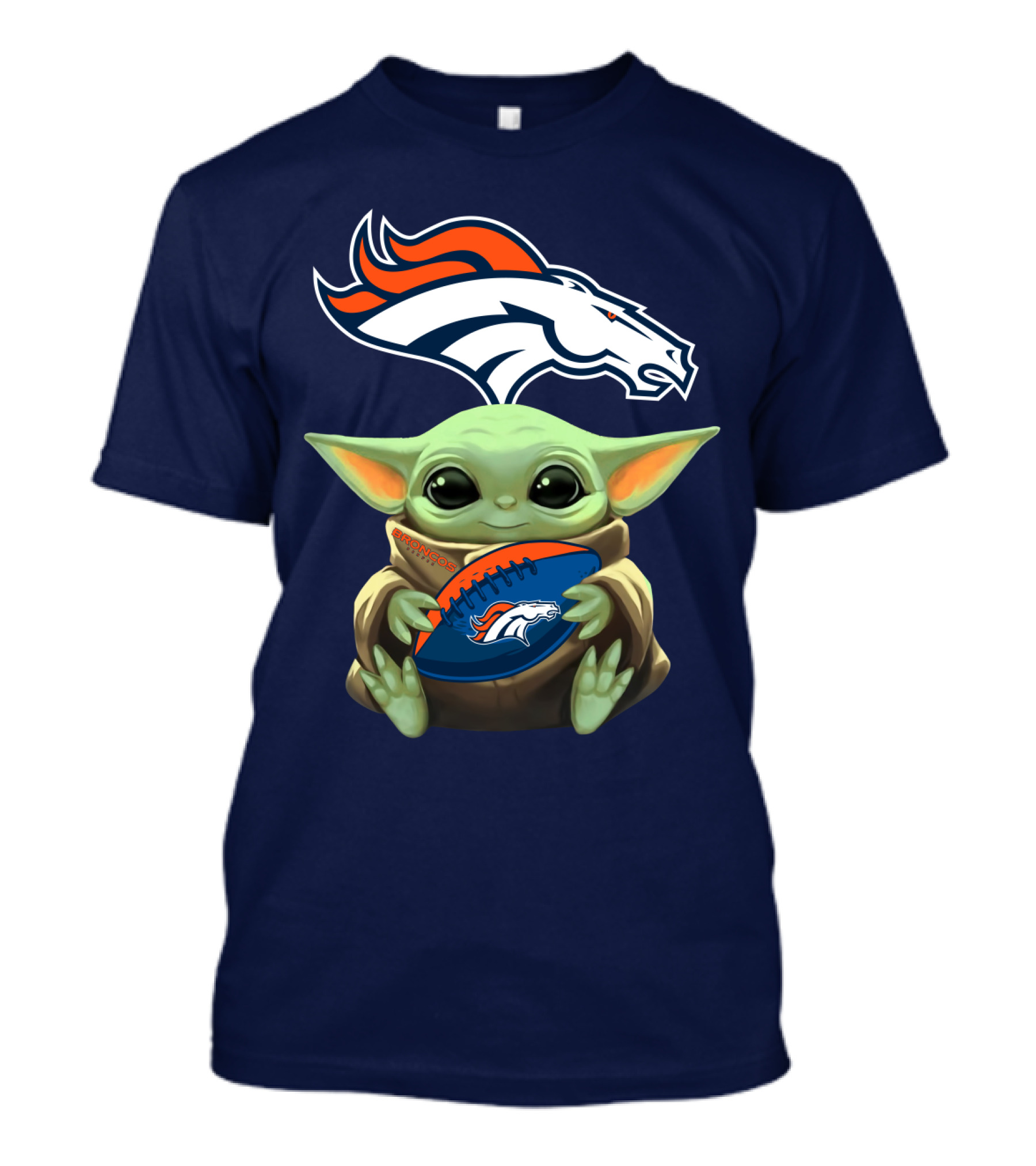 Baby Yoda Holding Broncos Football Denver Broncos T-Shirt