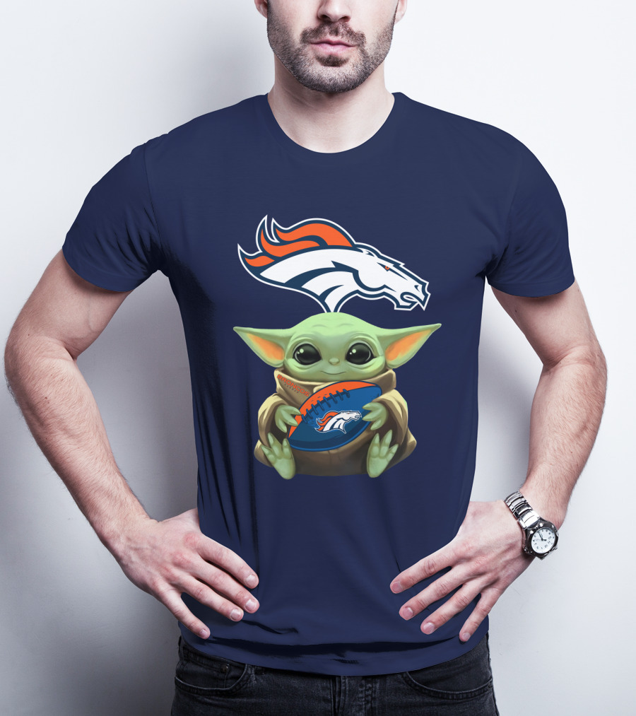 Baby Yoda Holding Broncos Football Denver Broncos T-Shirt