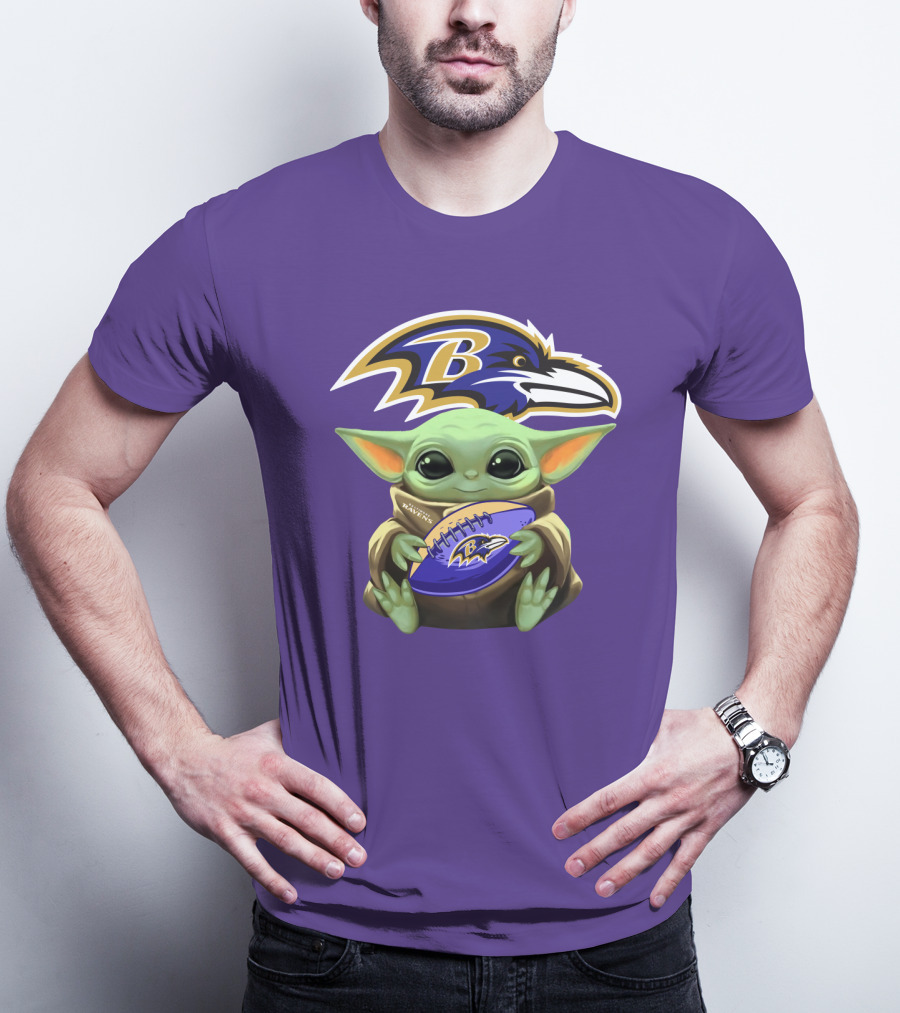 Baltimore Ravens Baby Yoda Football Fan T-Shirt